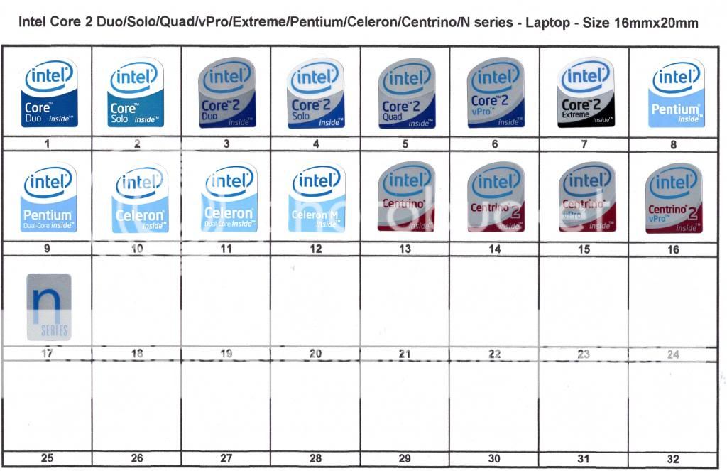 2pcs Intel Core 2 Duo/Solo/Quad/vPro/Extreme/Pentium/Centrino/stickers ...
